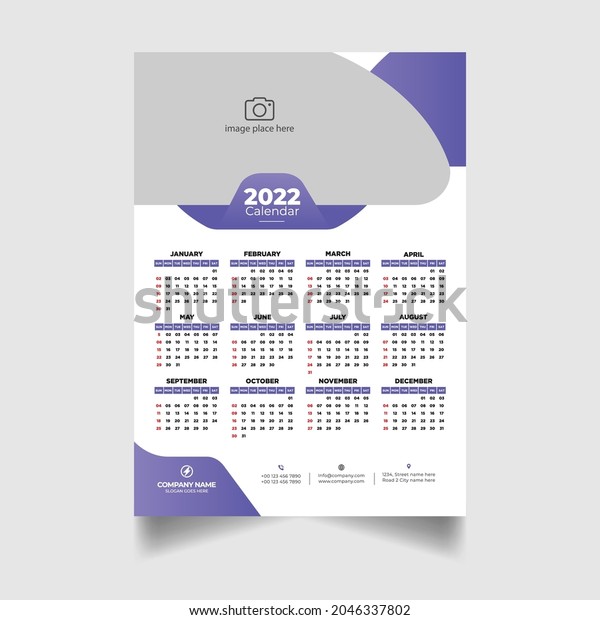 One Page Wall Calendar Design Template Stock Vector (Royalty Free ...