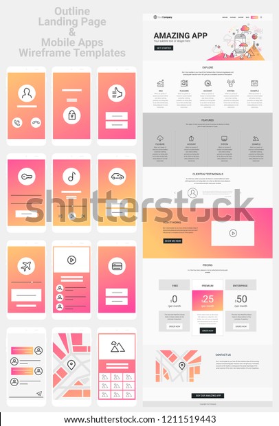 One Page Website Mobile Apps Wireframe Stock Vector (Royalty Free ...