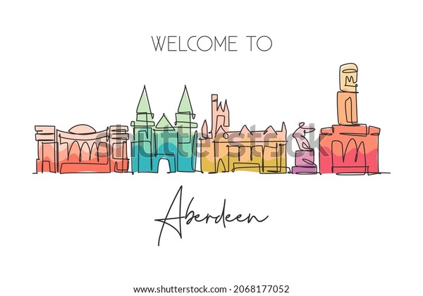 One Single Line Drawing Aberdeen City Stock Vector (Royalty Free ...