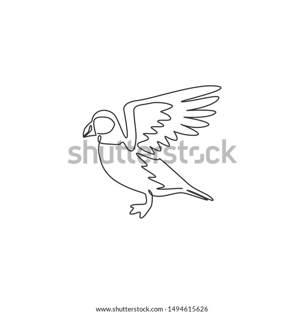 One Single Line Drawing Adorable Puffin Stock Vector (Royalty Free ...