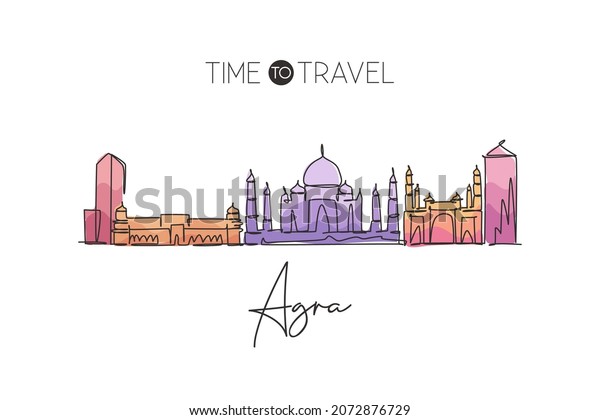 One Single Line Drawing Agra City Stock Vector (Royalty Free ...