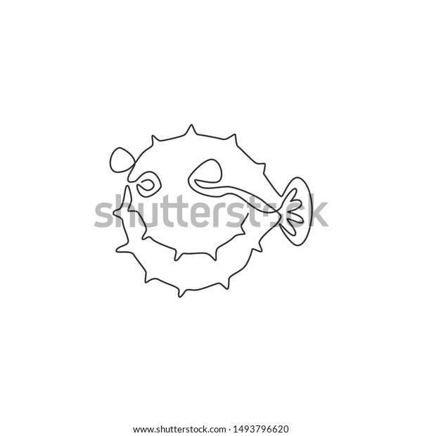 One Single Line Drawing Beauty Pufferfish Stock Vector (Royalty Free ...