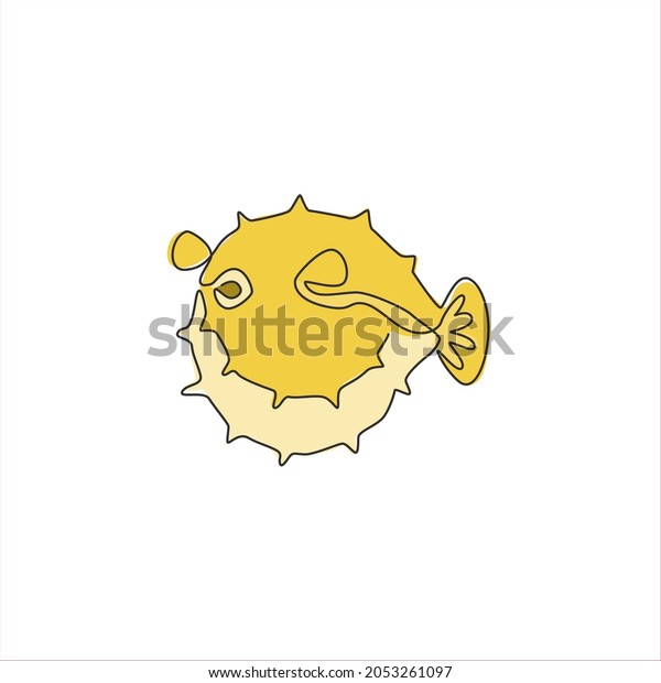 One Single Line Drawing Beauty Pufferfish Stock Vector (Royalty Free ...
