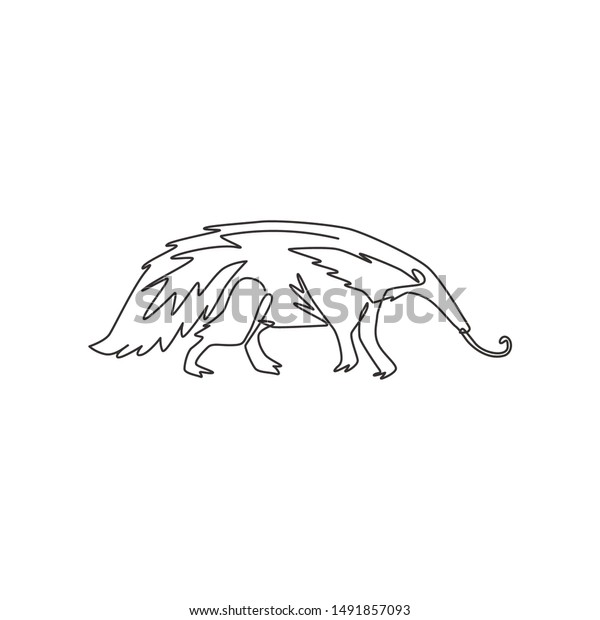 One Single Line Drawing Big Anteater Stock Vector (Royalty Free ...
