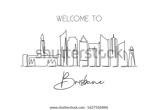 One Single Line Drawing Brisbane City Stock Vector (Royalty Free ...
