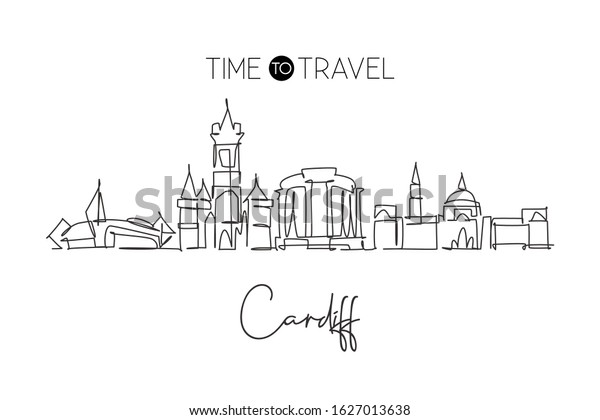 One Single Line Drawing Cardiff City Stock Vector (Royalty Free ...