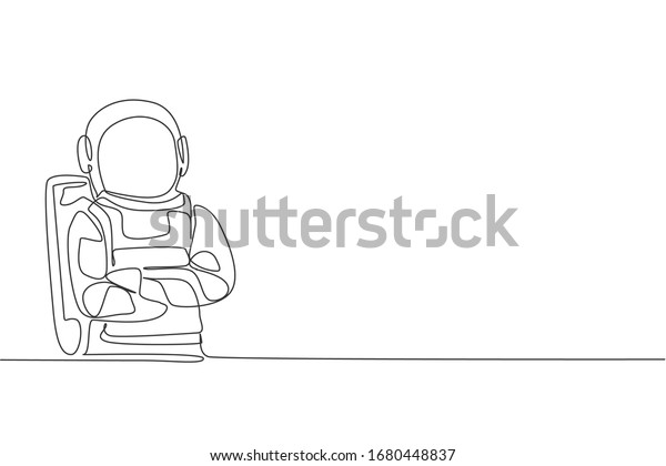 One Single Line Drawing Cosmonaut Standing Stock Vector (Royalty Free ...