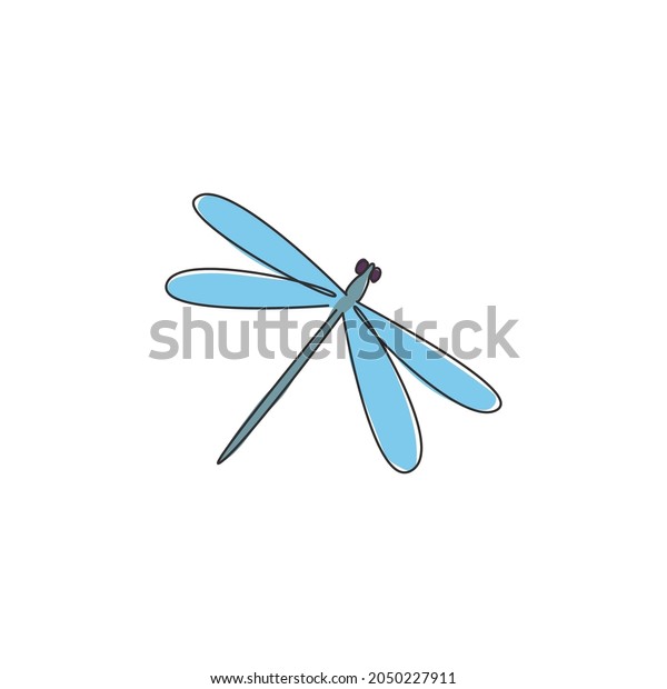 One Single Line Drawing Cute Dragonfly Stock Vector (Royalty Free ...