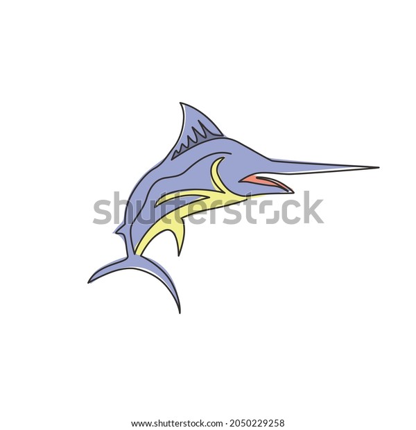One Single Line Drawing Giant Marlin Stock Vector (Royalty Free ...