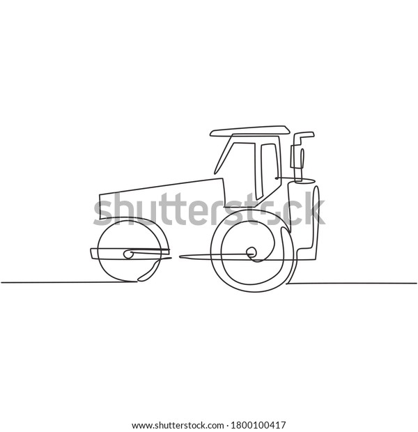 One Single Line Drawing Harvester Tractor Stock Vector (Royalty Free ...