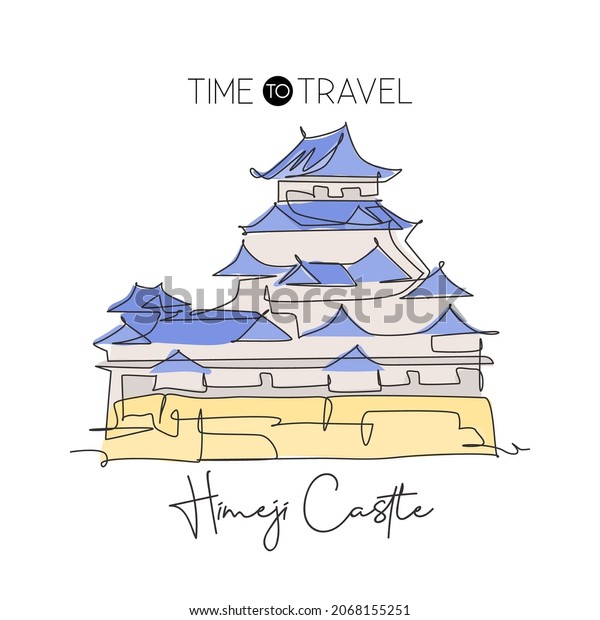 One Single Line Drawing Himeji Castle Stock Vector (Royalty Free ...