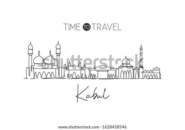 One single line drawing of Kabul city skyline, Afghanistan. World ...