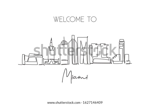 One Single Line Drawing Miami City Stock Vector (Royalty Free ...