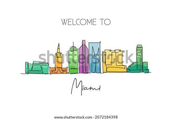 One Single Line Drawing Miami City Stock Vector (Royalty Free ...