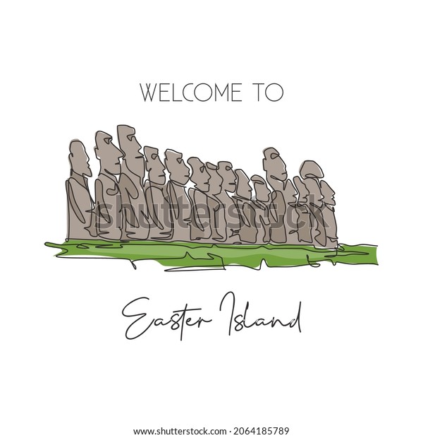 One Single Line Drawing Moai Statue Stock Vector (Royalty Free ...