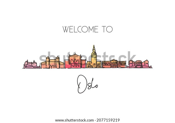 One Single Line Drawing Oslo City Stock Vector (Royalty Free ...