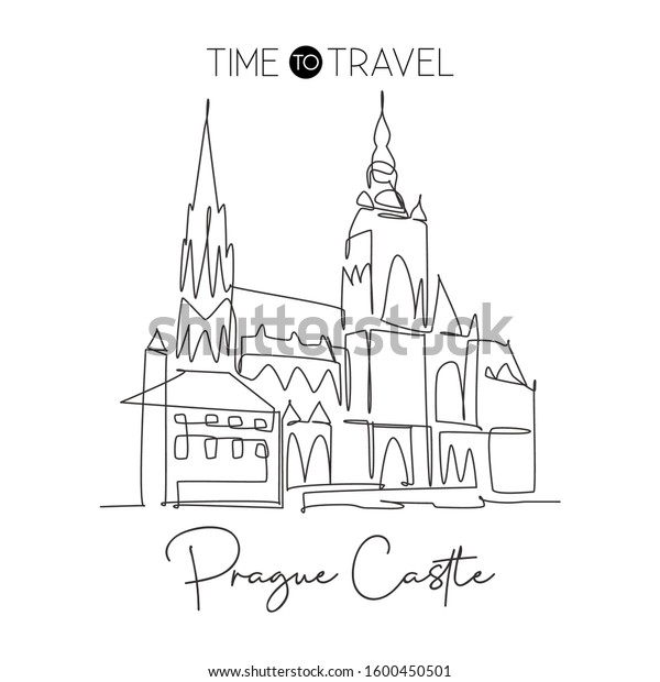 One Single Line Drawing Prague Castle Stock Vector (Royalty Free ...