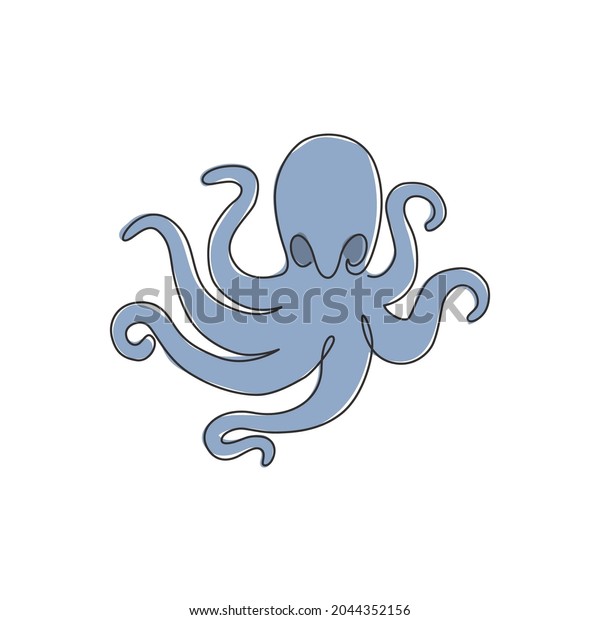 One Single Line Drawing Scary Octopus Stock Vector (Royalty Free ...