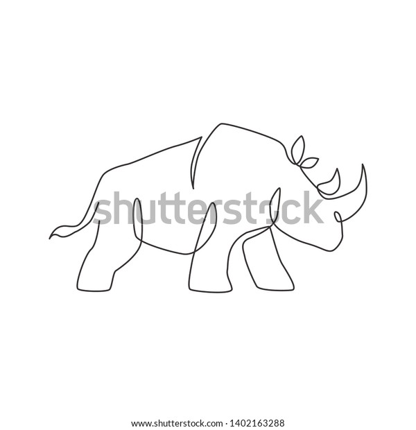 One Single Line Drawing Strong Rhinoceros Stock Vector (Royalty Free ...