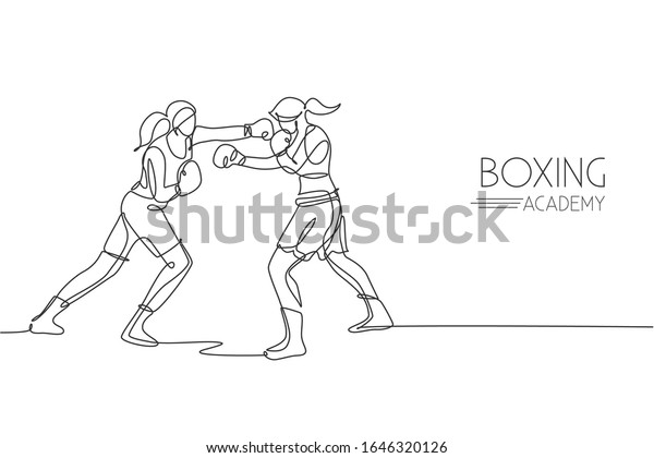 One Single Line Drawing Two Young Stock Vector (Royalty Free) 1646320126
