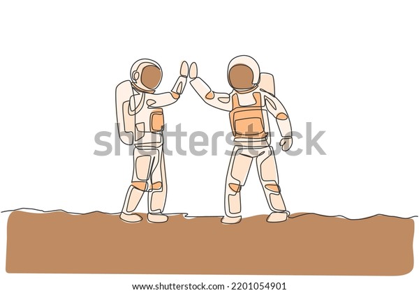 One Single Line Drawing Two Young Stock Vector (Royalty Free ...