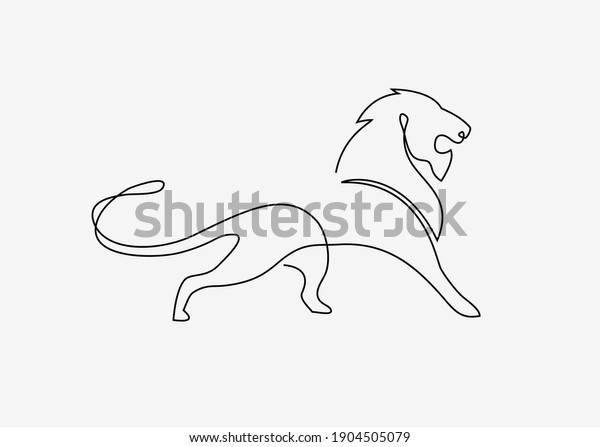 One Single Line Drawing Wild Lion Stock Vector (Royalty Free ...