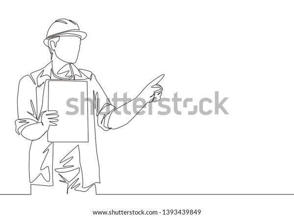 One Single Line Drawing Young Construction Stock Vector (Royalty Free ...