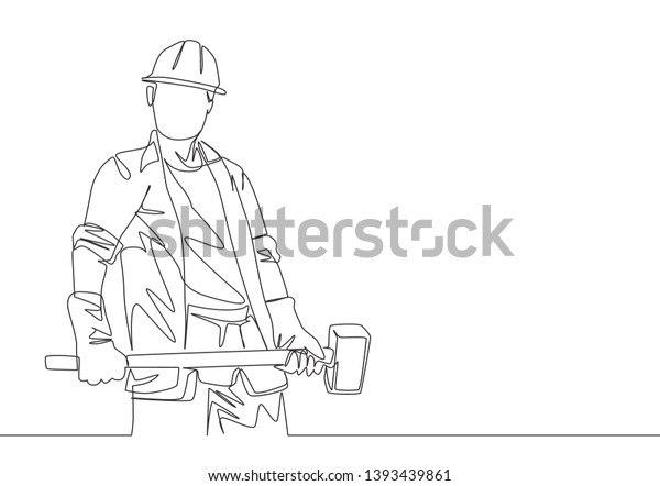 One Single Line Drawing Young Construction Stock Vector (Royalty Free ...