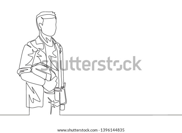 One Single Line Drawing Young Attractive Stock Vector (Royalty Free ...
