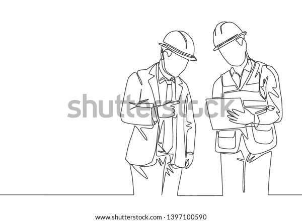 One Single Line Drawing Young Construction Stock Vector (Royalty Free ...