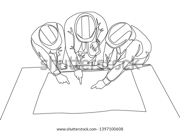One Single Line Drawing Young Architects Stock Vector (Royalty Free ...