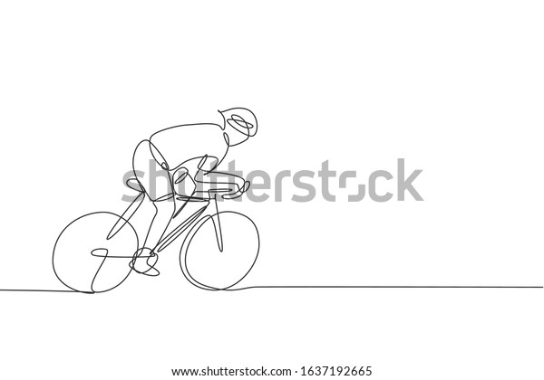 One single line drawing of young energetic man bicycle racer improve ...