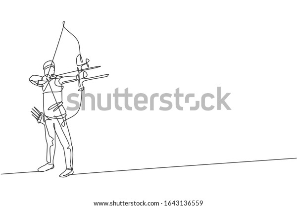 One Single Line Drawing Young Archer Stock Vector (Royalty Free) 1643136559