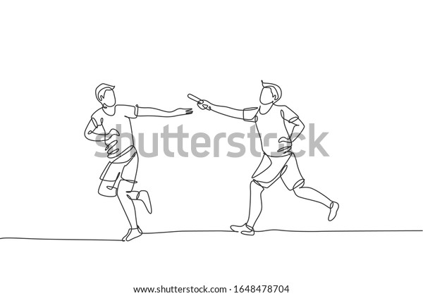 One Single Line Drawing Young Happy Stock Vector (Royalty Free ...