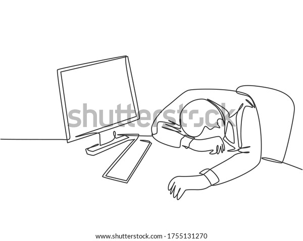 One Single Line Drawing Young Tired Stock Vector (Royalty Free) 1755131270