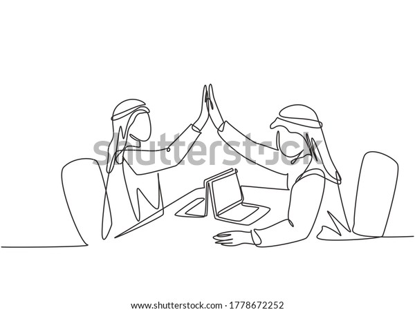 One Single Line Drawing Young Happy Stock Vector (Royalty Free ...