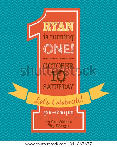 One Year Birthday Invitation Flat Vector Stock Vector (Royalty Free ...