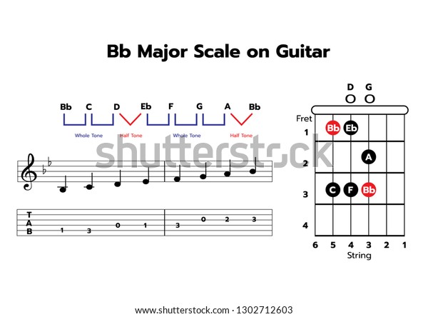 Oneoctave Bb Major Scale On Guitar: vector de stock (libre de regalías ...