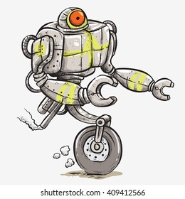 Onewheeled Robot Cartoon Colored: vector de stock (libre de regalías ...