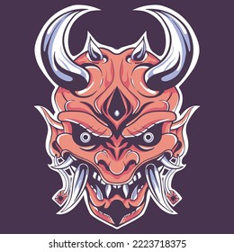Oni Hanya Mask Vector Style Stock Vector (Royalty Free) 2223718375 ...