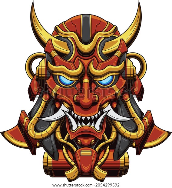 Oni Mask Illustration Mechanical Robotic Drawing Stock Vector (Royalty ...