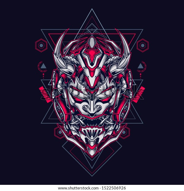 Oni Mecha Samurai Head Illustration Stock Vector (Royalty Free ...
