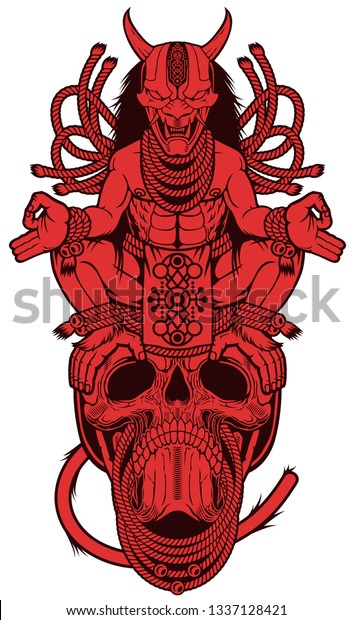 Oni Monkey Meditation On Skull Stock Vector (Royalty Free) 1337128421 ...