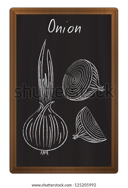 Onion Drawn Chalk On Blackboard Stock Vector (Royalty Free) 125205992