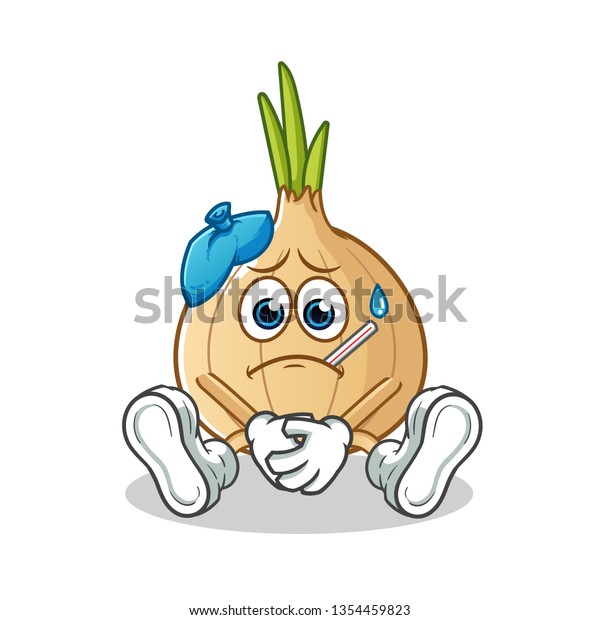 Vektor Stok Onion Sick Mascot Vector Cartoon Illustration (Tanpa ...