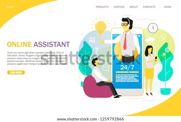 Online Assistant Landing Page Website Template Stock Vector (Royalty ...
