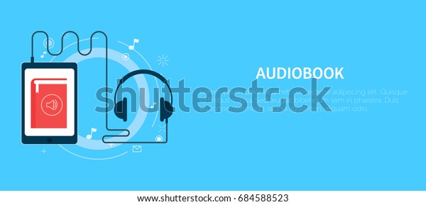Online Audiobook Banner Vector Flat Illustration Stock Vector (Royalty ...