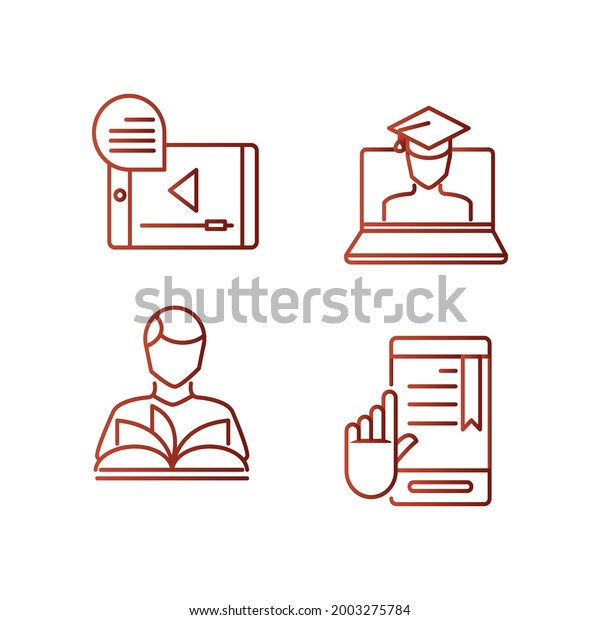 Online Class Icon Set Illustration Line Stock Vector (Royalty Free ...