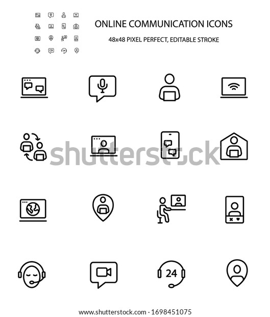 Online Communication Simple Line Icon Set Stock Vector (Royalty Free ...
