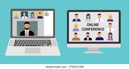 Group People Participating Online Conferences Training Stock Vector ...